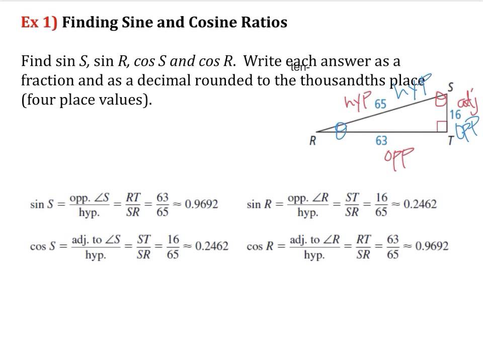 N 9.5 Sine & Cosine Ratios - YouTube
