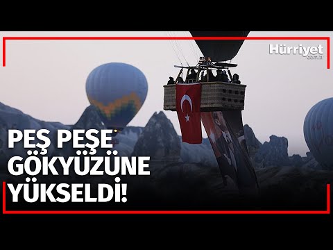 Kapadokya'da Balonlar Türk Bayrakları ve Atatürk Posteri ile Havalandı!