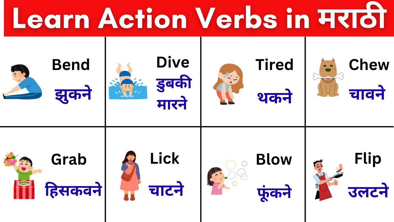 Learn Action Verbs in Marathi and English | रोज बोलले जाणारे क्रिया ...