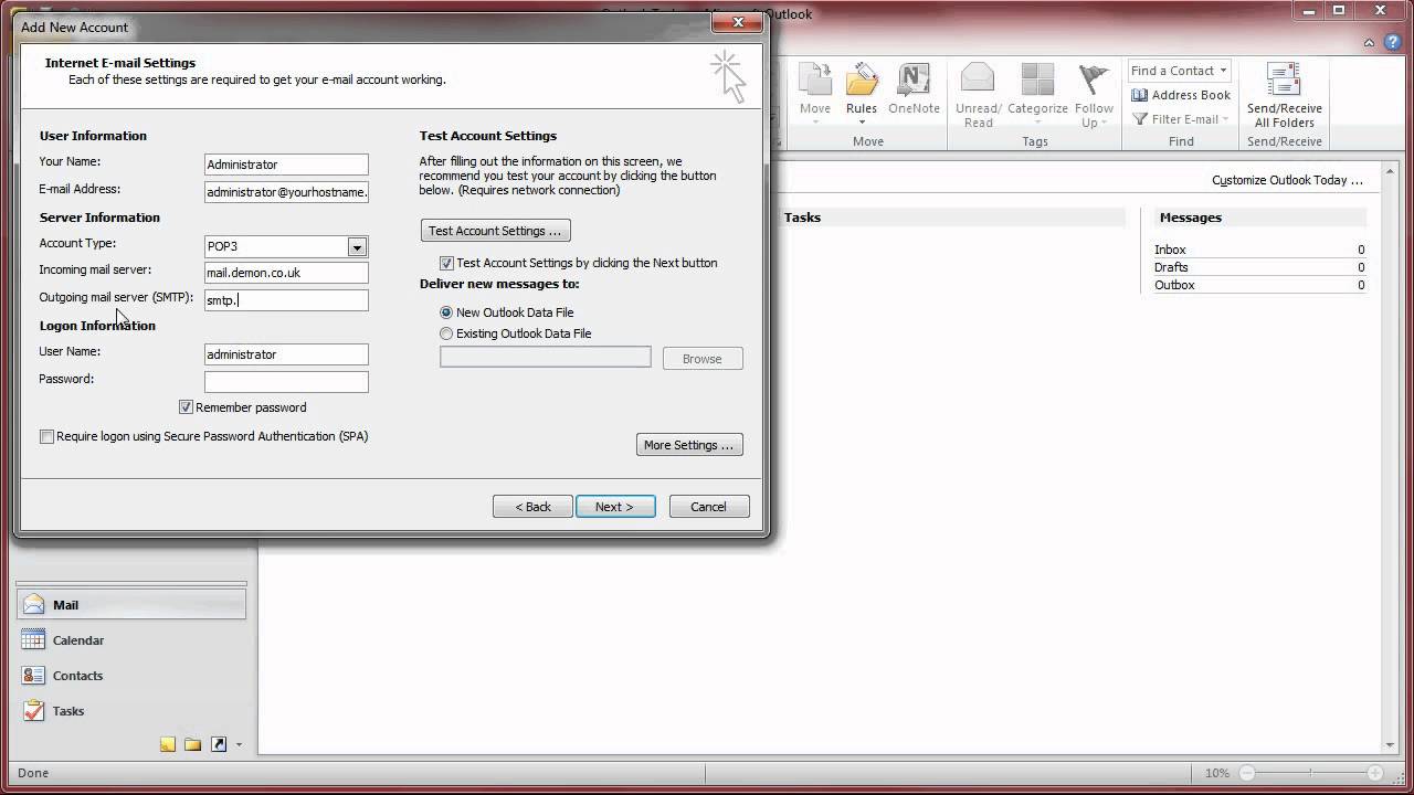 MS Outlook 2010 email setup - YouTube