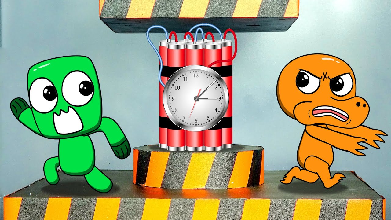 Crushing Green, Orange Monster Animation - Experiment Hydraulic Press ...