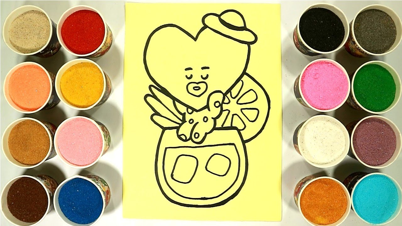 how to draw and color tata bt21 with sand painting | cách vẽ và tô màu ...