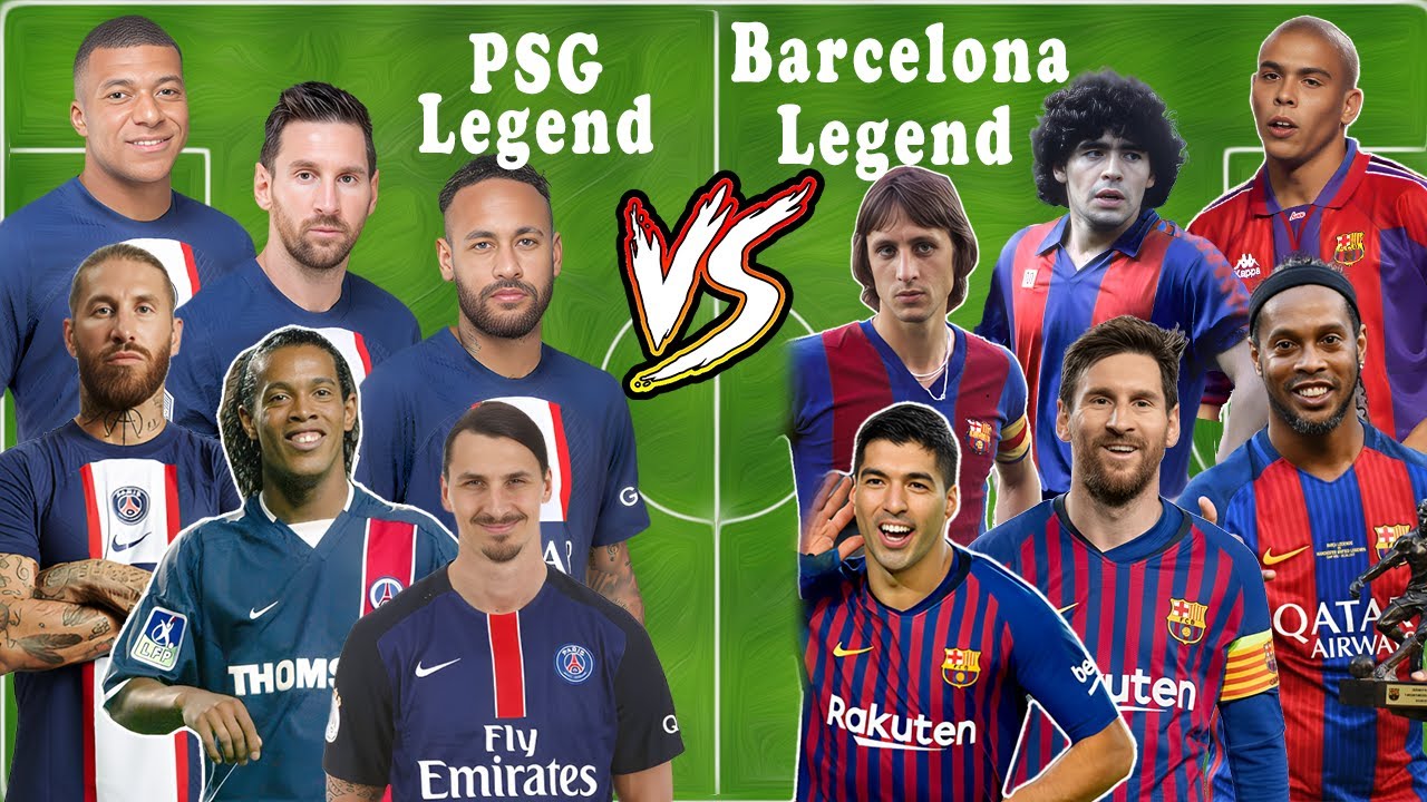 Barcelona Legends VS PSG Ronaldo Maradona Cruyf Messi Ronaldinho Suarez ...