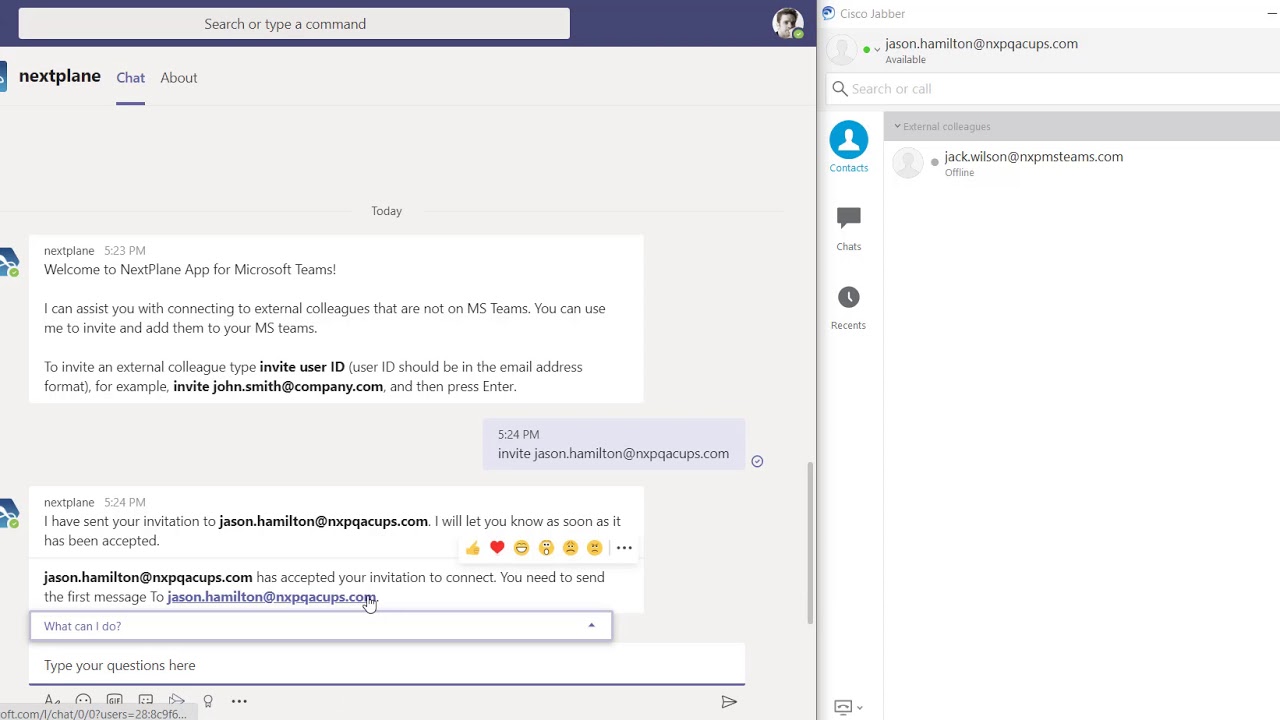 NextPlane Demo - Microsoft Teams & Cisco Jabber One-to-One Chat - YouTube