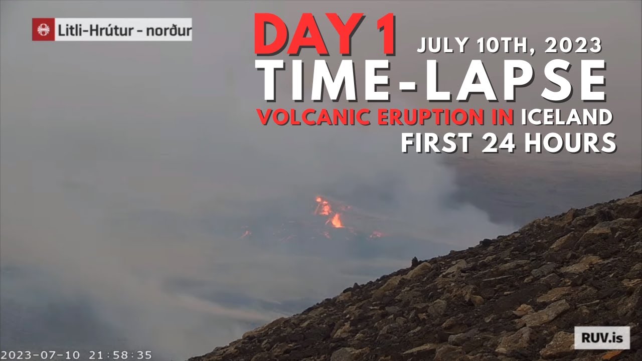 First 24 hours -Volcanic Eruption in Iceland - Time-Lapse (July 10th ...