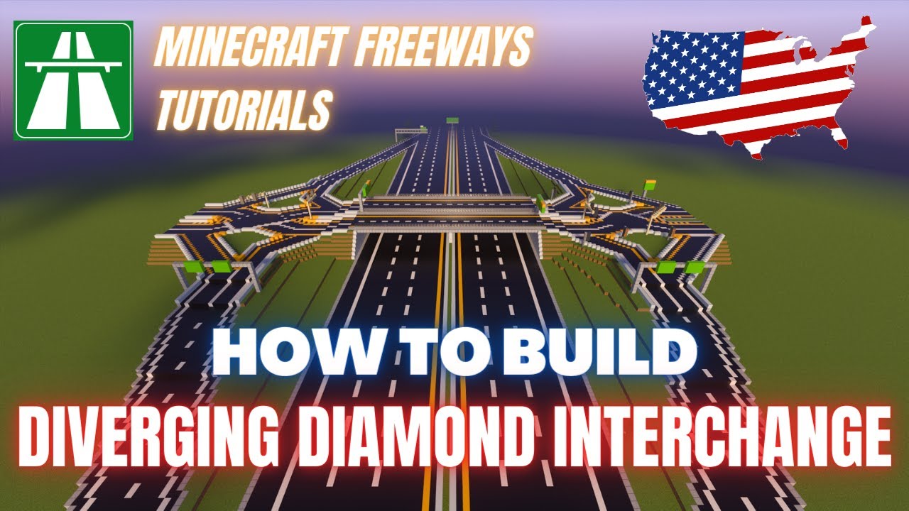 Minecraft Freeway Tutorial USA: how to build a DIVERGING DIAMOND ...