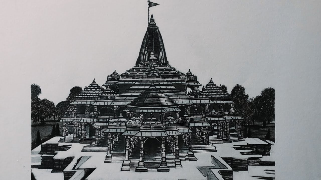 How to draw Ayodhya Ram Mandir | Ram mandir drawing | Easy mandir ...