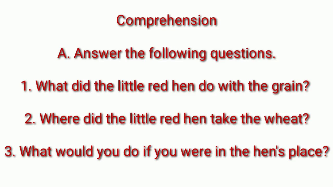 3rd English, The little red hen. Question and Answers. Compression ...
