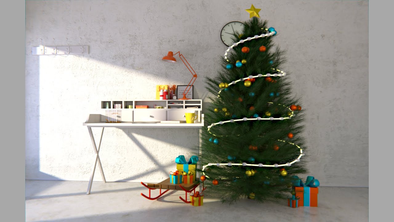 Blender 3.4 - Christmas Tree, Gift Box and Sled - Christmas scene ...