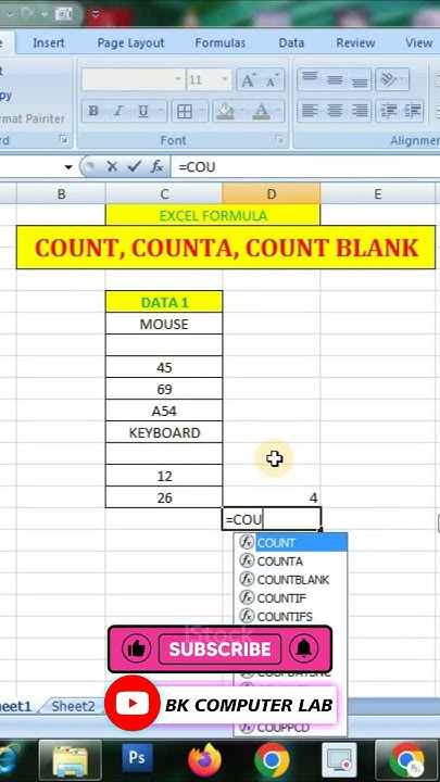 Count, CountA & Count Blank Formula//Ms Excel Formula//@BKCOMPUTERLAB #excel #shorts #tricks ...