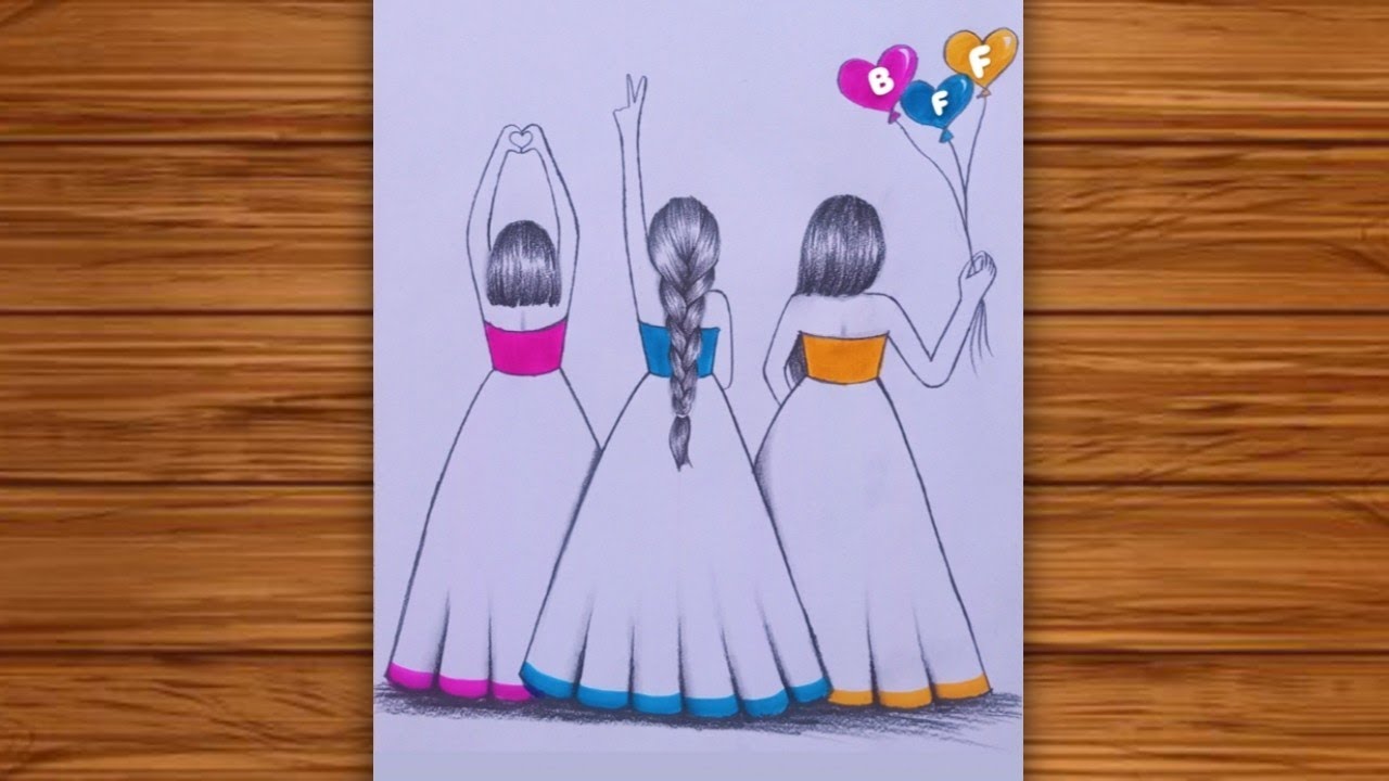 How to draw three girls best friends easy - pencil sketch|girls best ...