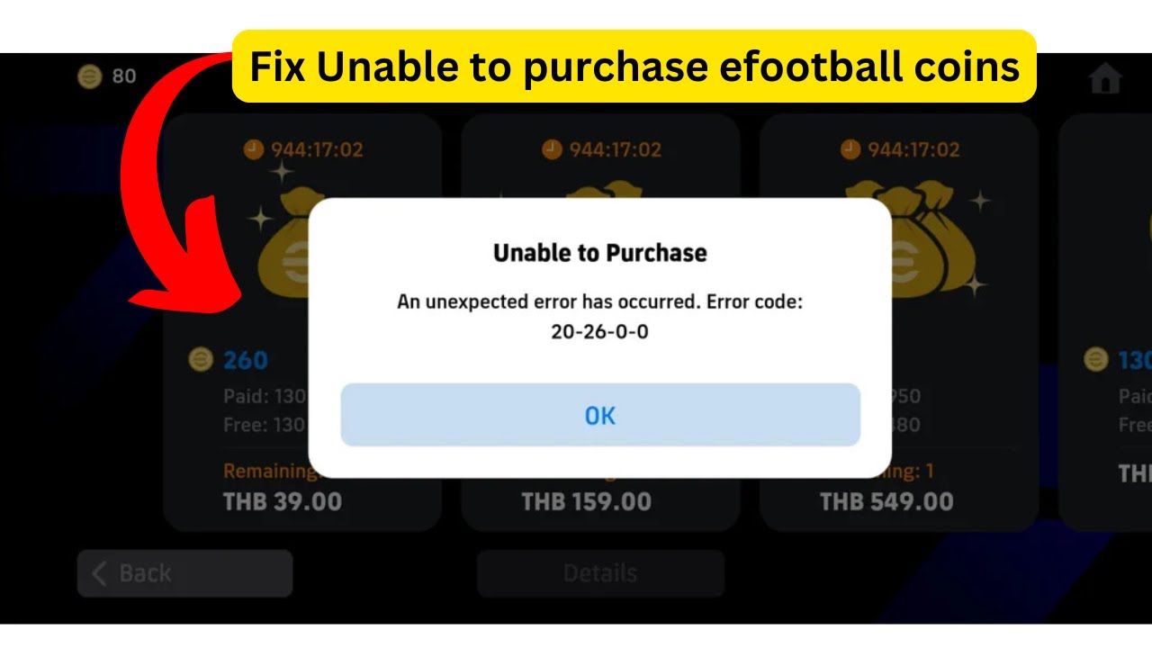eFootball Mobile: Error code 20-26-0-0 (Unable to purchase coins) - Quick fix - YouTube