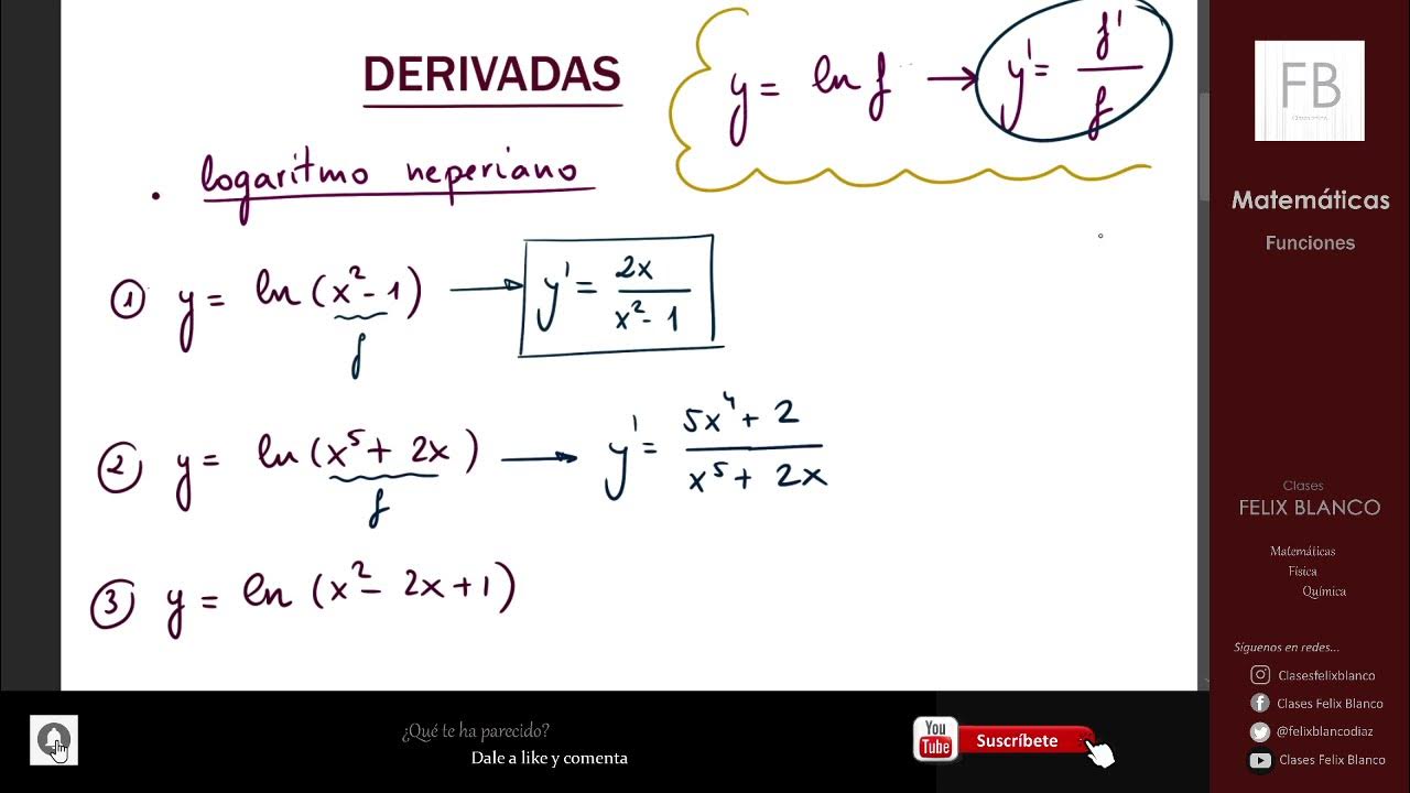 Derivada del logaritmo neperiano - YouTube