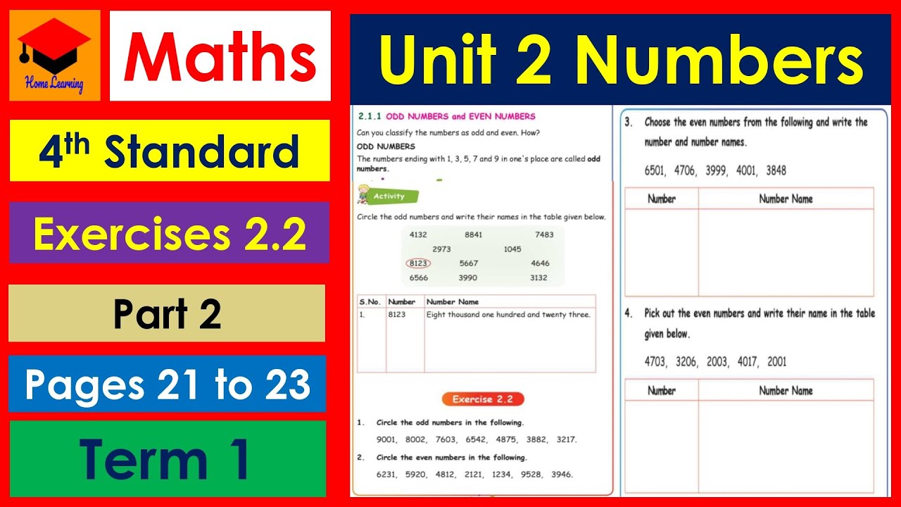 4th Std- Maths- Unit 2- Numbers- Exercise 2.2- Pages 21 to 23- Odd ...