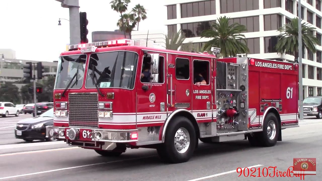 LAFD Engine 61 & Rescue 61 Responding - YouTube