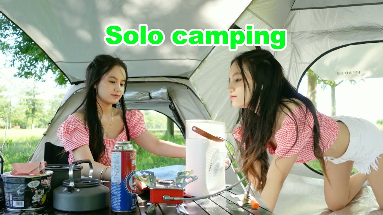 Beautiful girl solo camping relaxing and cooking delicious - YouTube