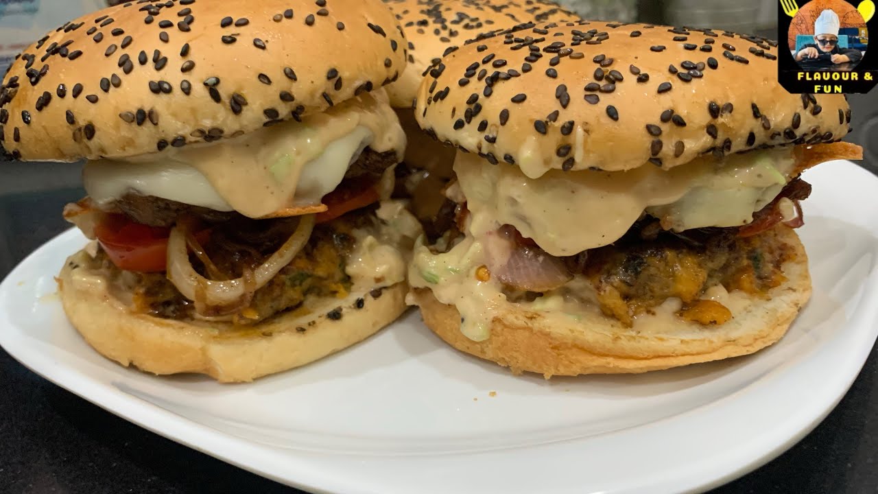 Double Petty Beef Burger Recipe By Flavours & fun!! - YouTube