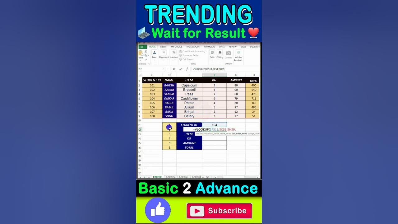 Dynamic Vlookup Formula Use In Excel Exceltips Shorts Exceltricks Excel Exceltutorial Youtube
