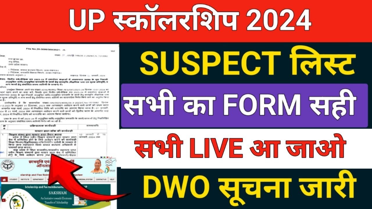 🔥स्कॉलर्शिप 2024 बड़ी खबर Dwo सूचना Up Scholarship Status Up