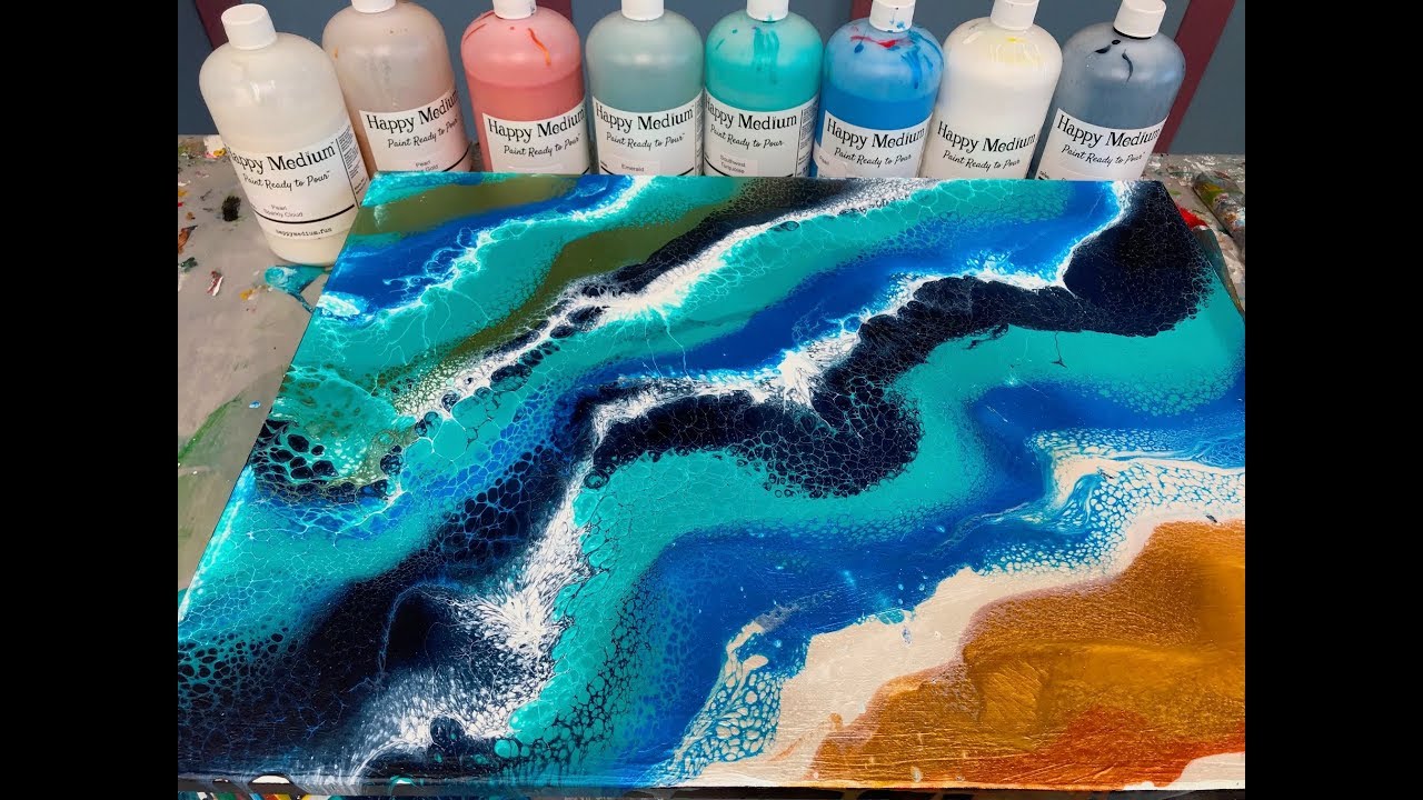 Acrylic Pour Painting: Ocean Pour Diagonal Happy Medium - YouTube