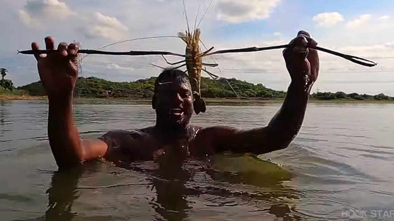 Monster scampi prawn catch with hands in lake|gopro9black|fun fishing ...