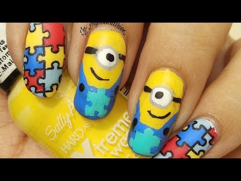 Minions Autism Awareness Nail Art Tutorial!!! - YouTube