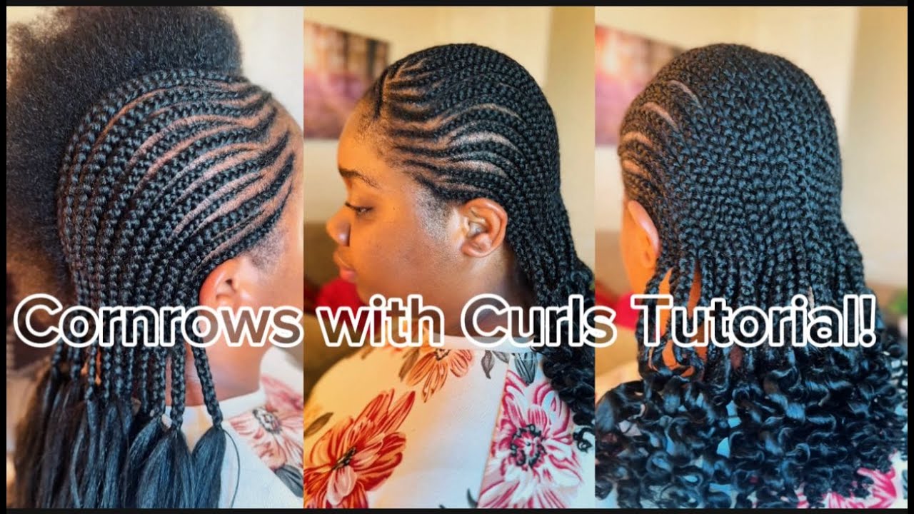 How to make mini cornrows with curls! No edge control needed. Watch ...