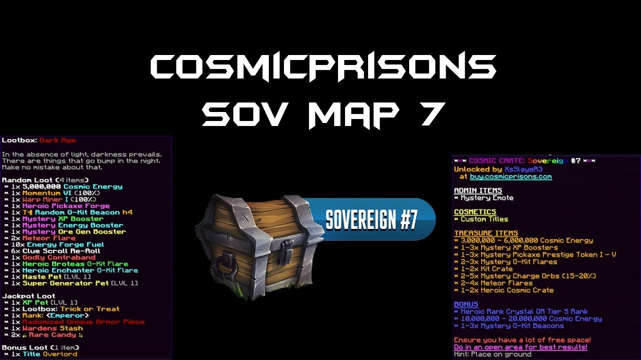 Cosmic Prisons Sovereign Rest CC Opening! 8 CC's and 3 Lootboxes! - YouTube