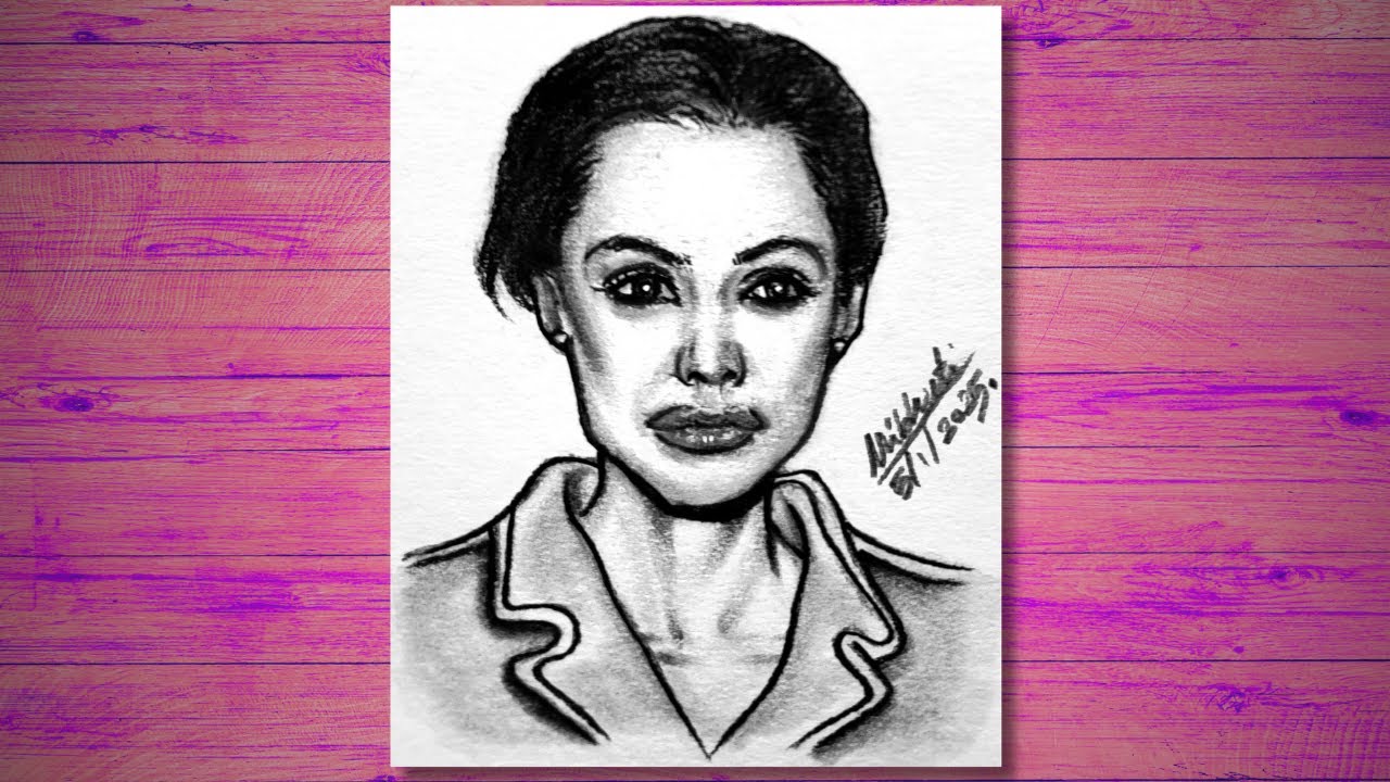 How To Draw Angelina Jolie | Charcoal Pencil ️Drawing Sketch Timelapse ...