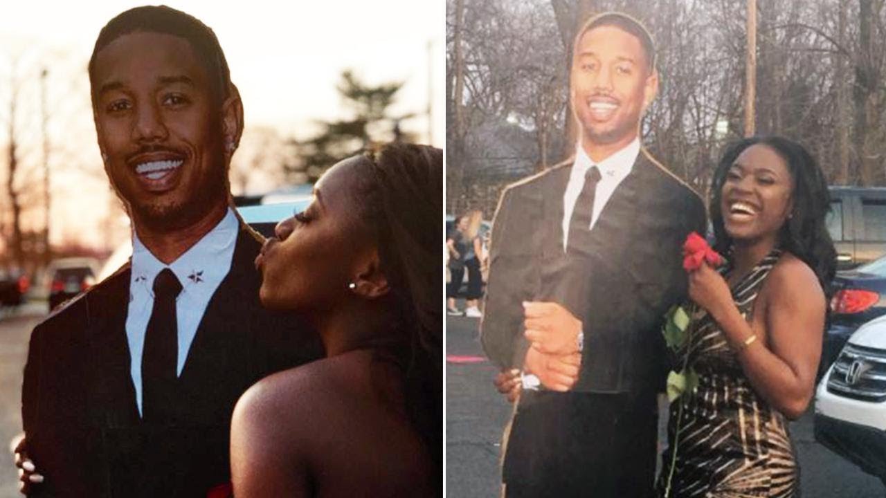 Teen Goes to Prom With Michael B. Jordan Cardboard Cutout - YouTube