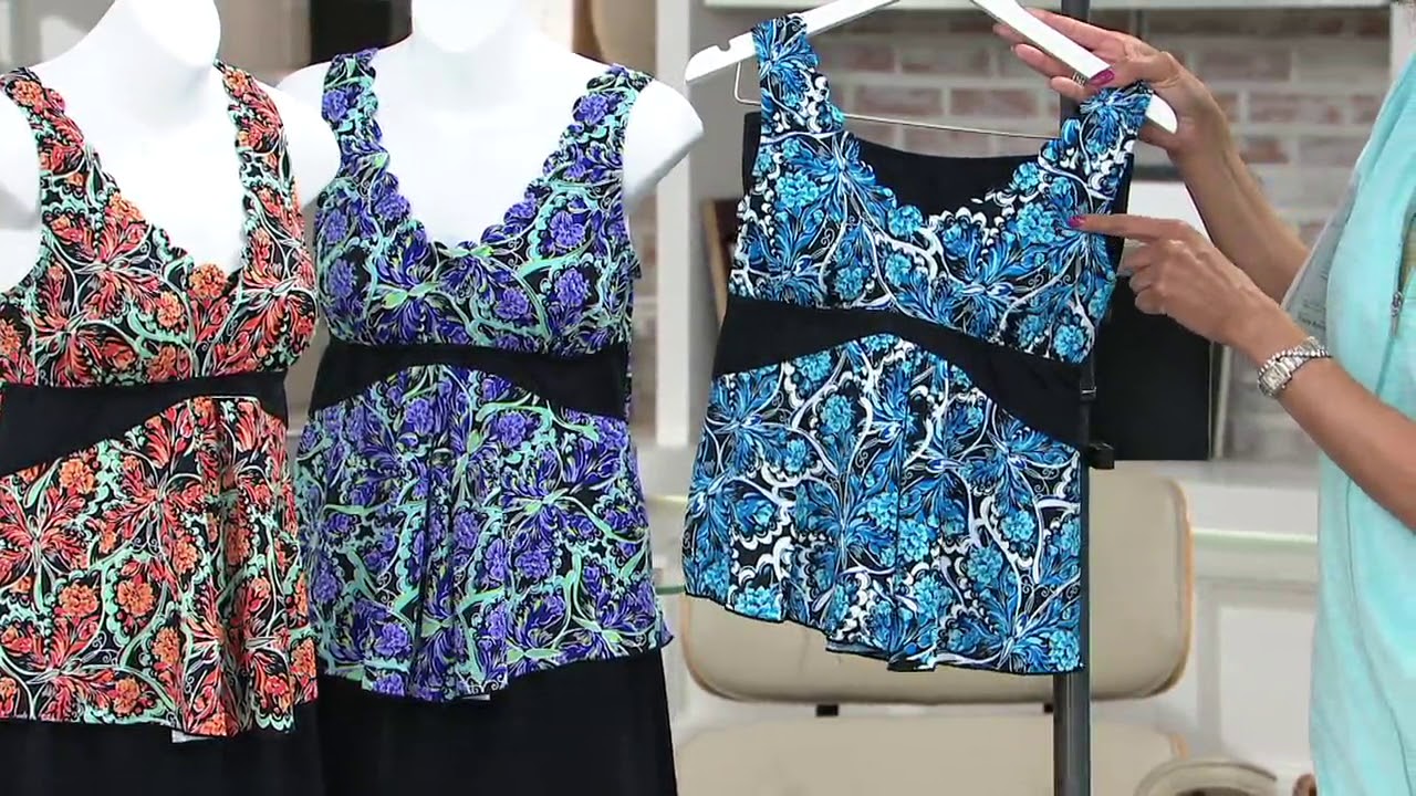 Fit 4 U Scallop V-Neck Tankini with Skirt on QVC - YouTube