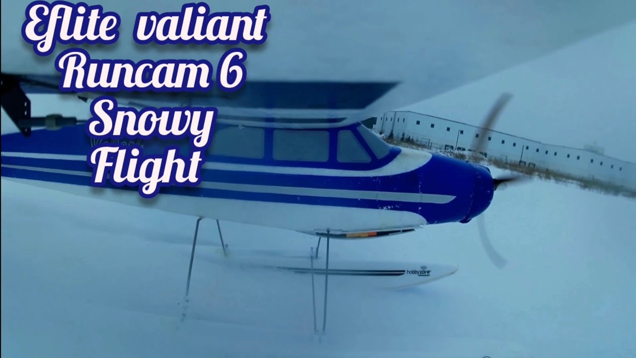 Eflite valiant with runcam 6 in a snow storm with a close call - YouTube