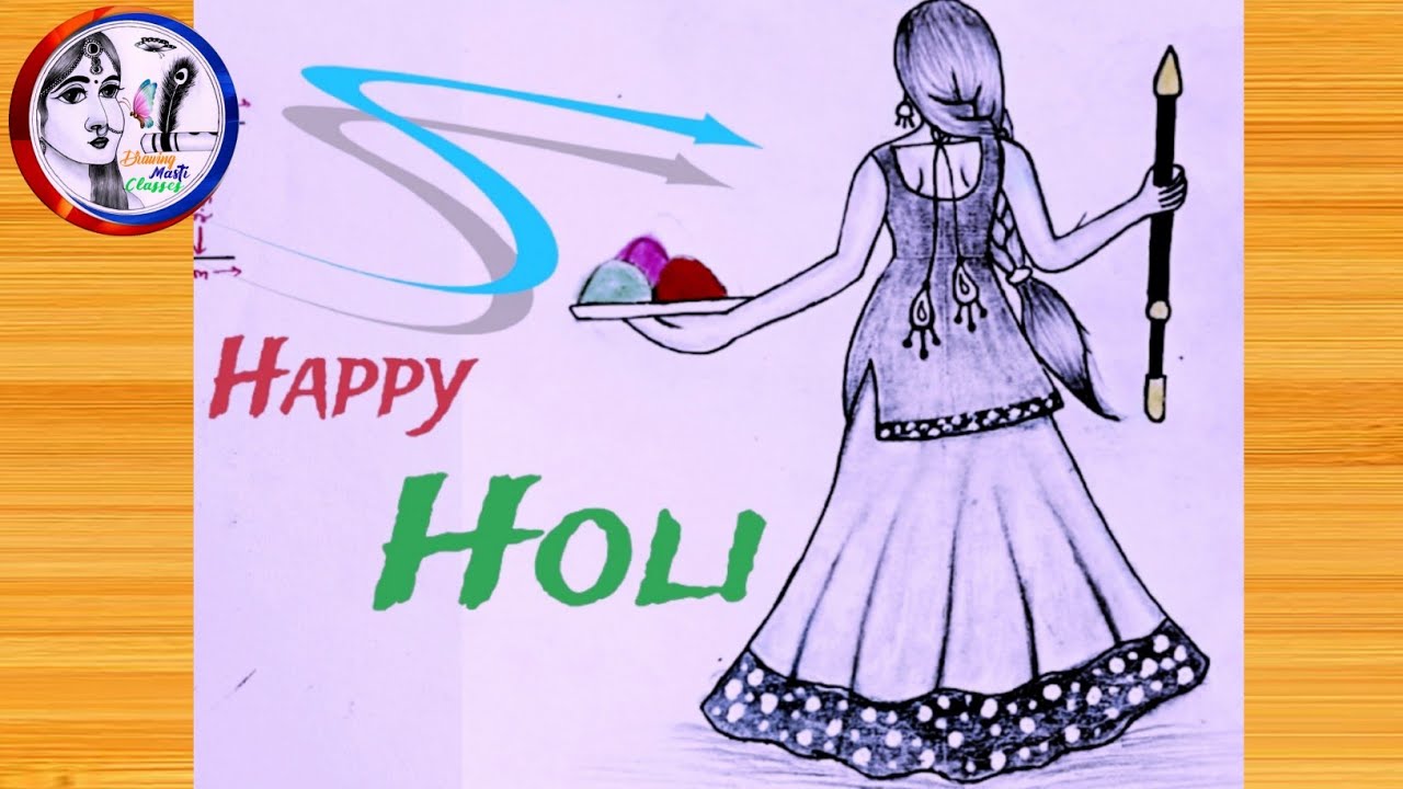 A Girl Holding Holi colors - Holi Drawing || Pencil sketch for beginner ...