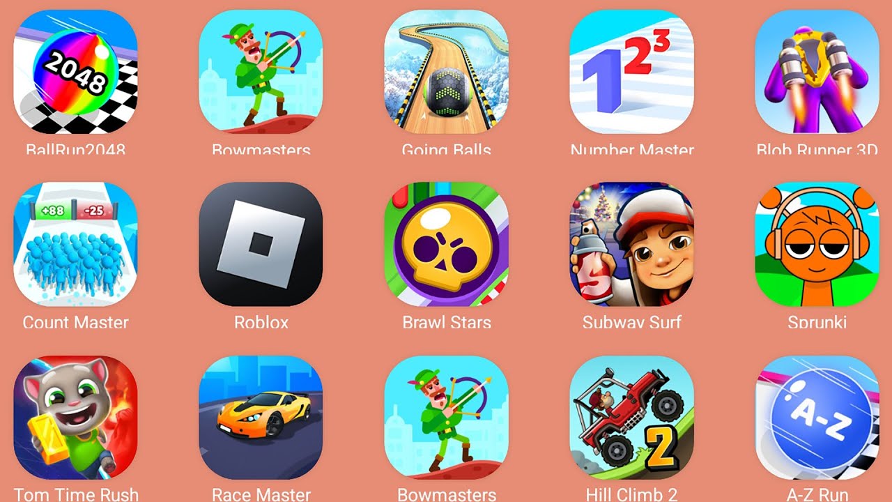 Roblox,Tom Time Rush,Race Master 3D,Bowmasters,Subway Surf,Hill Climb ...