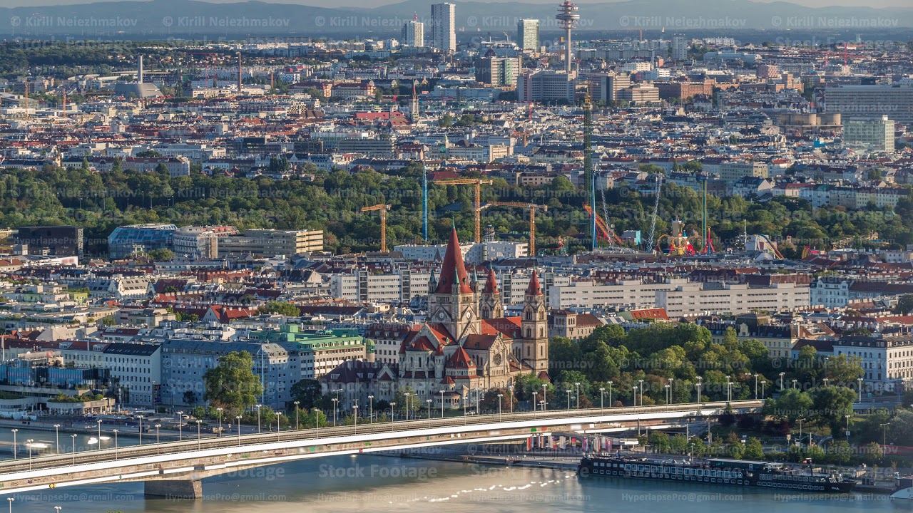 Aerial panoramic view of Vienna city with skyscrapers, historic ...