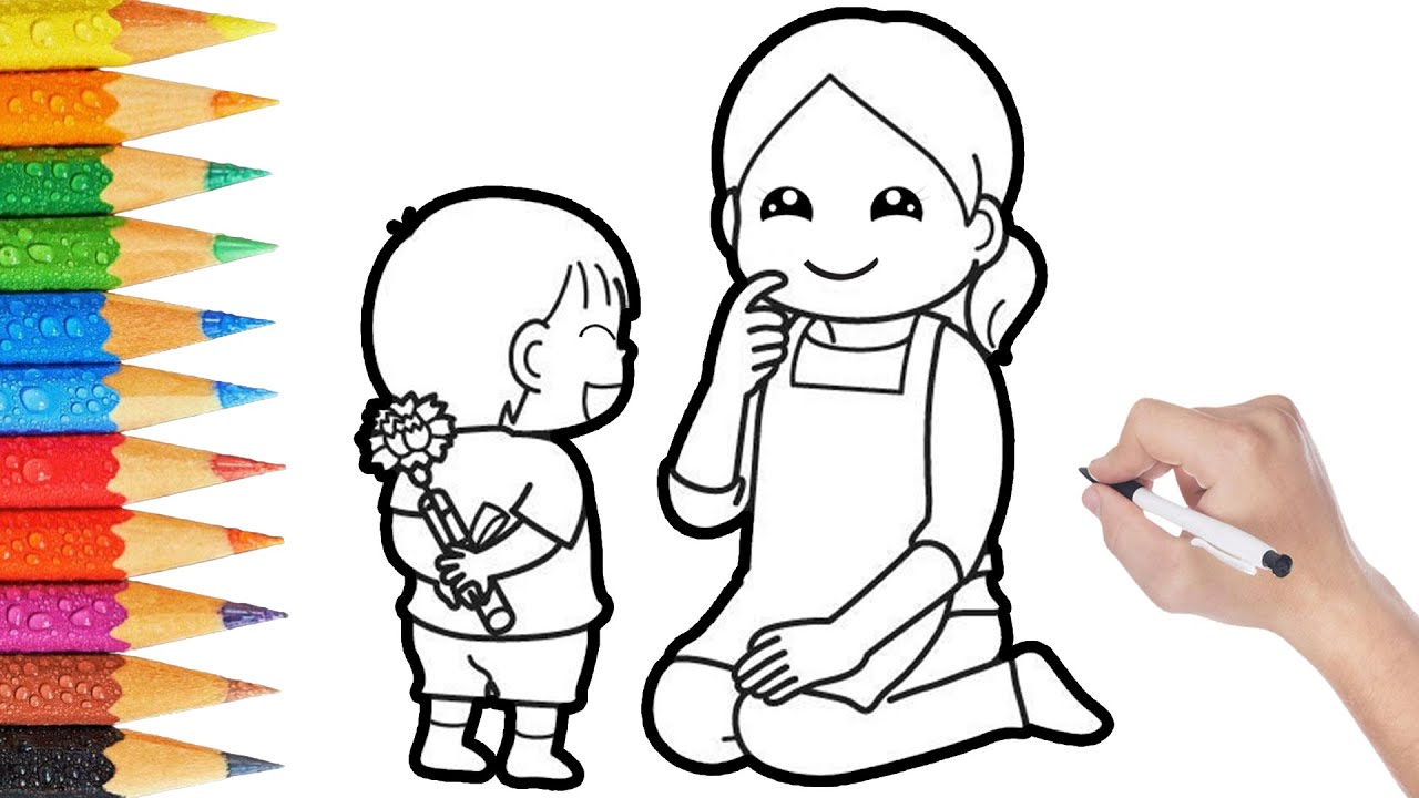 Anneler Günü Resmi Çizim Ve Boyama, Sevimli Resim Çizimleri, Anne Çocuk ...