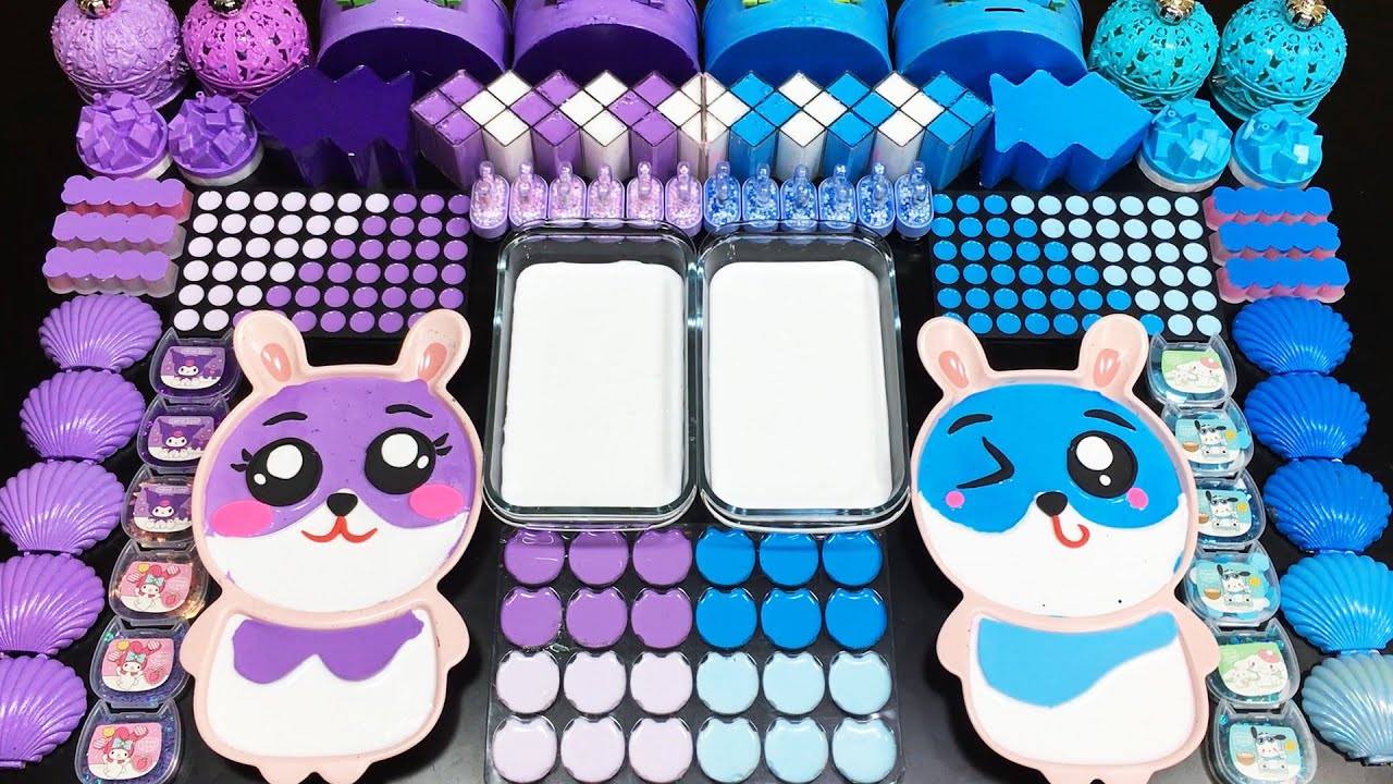 PURPLE vs BLUE RABBIT Slime !!!Mixing random into GLOSSY slime🌻🌻🌻 ...
