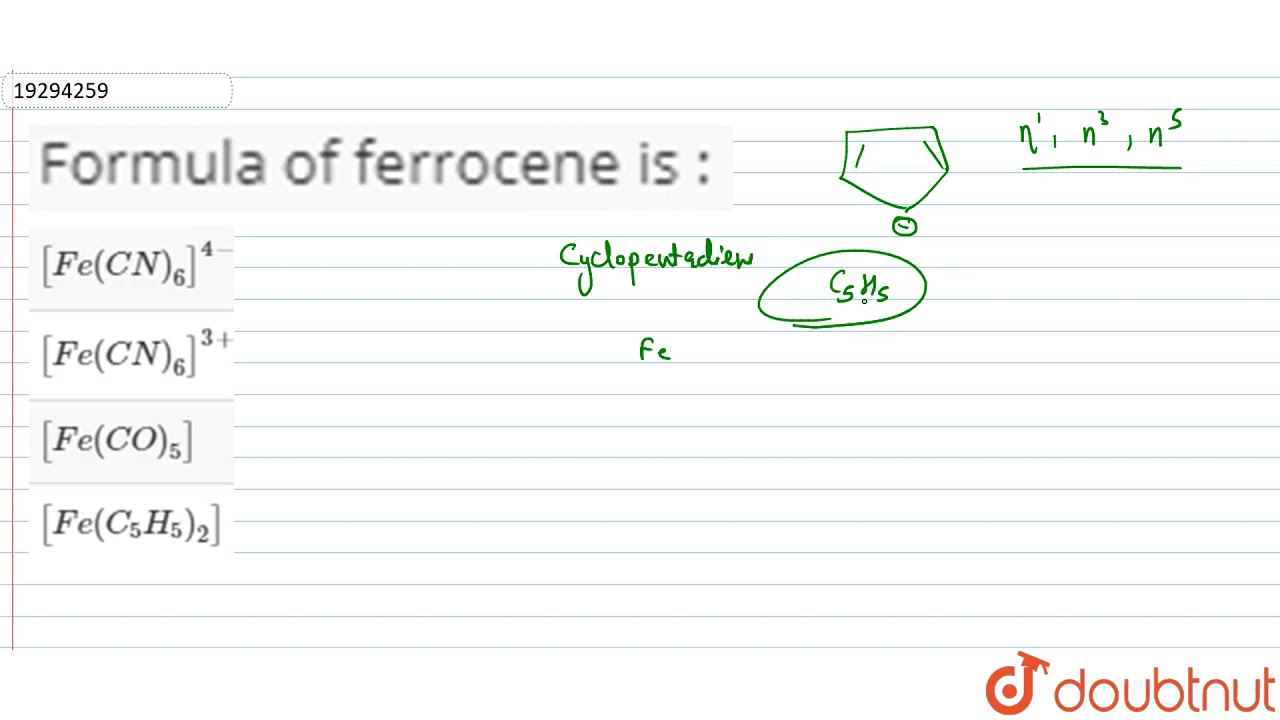 Formula of ferrocene is : - YouTube