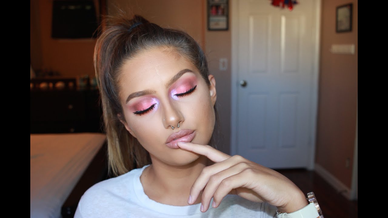 Bright Coral And Lavender Makeup Tutorial - YouTube