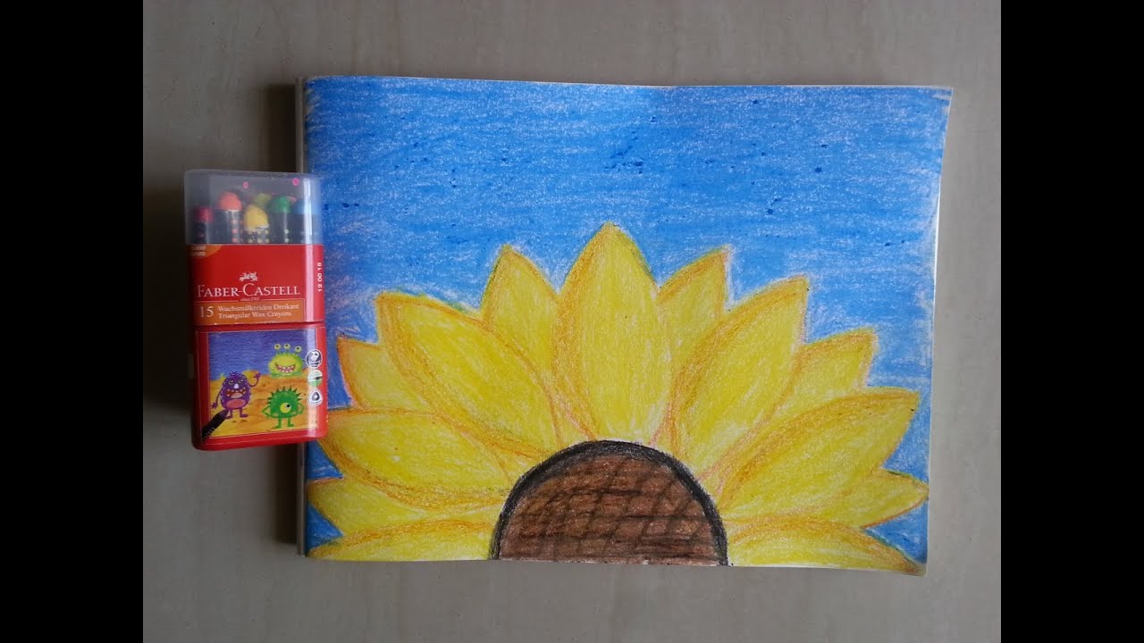 How To Draw Sunflower With Crayons / Flower Drawing / Easy Drawing For ...