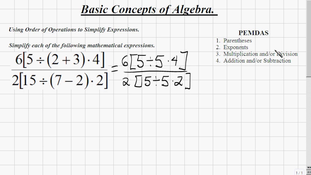 Elementary Algebra - Using Order of operations to Simplify Harder ...