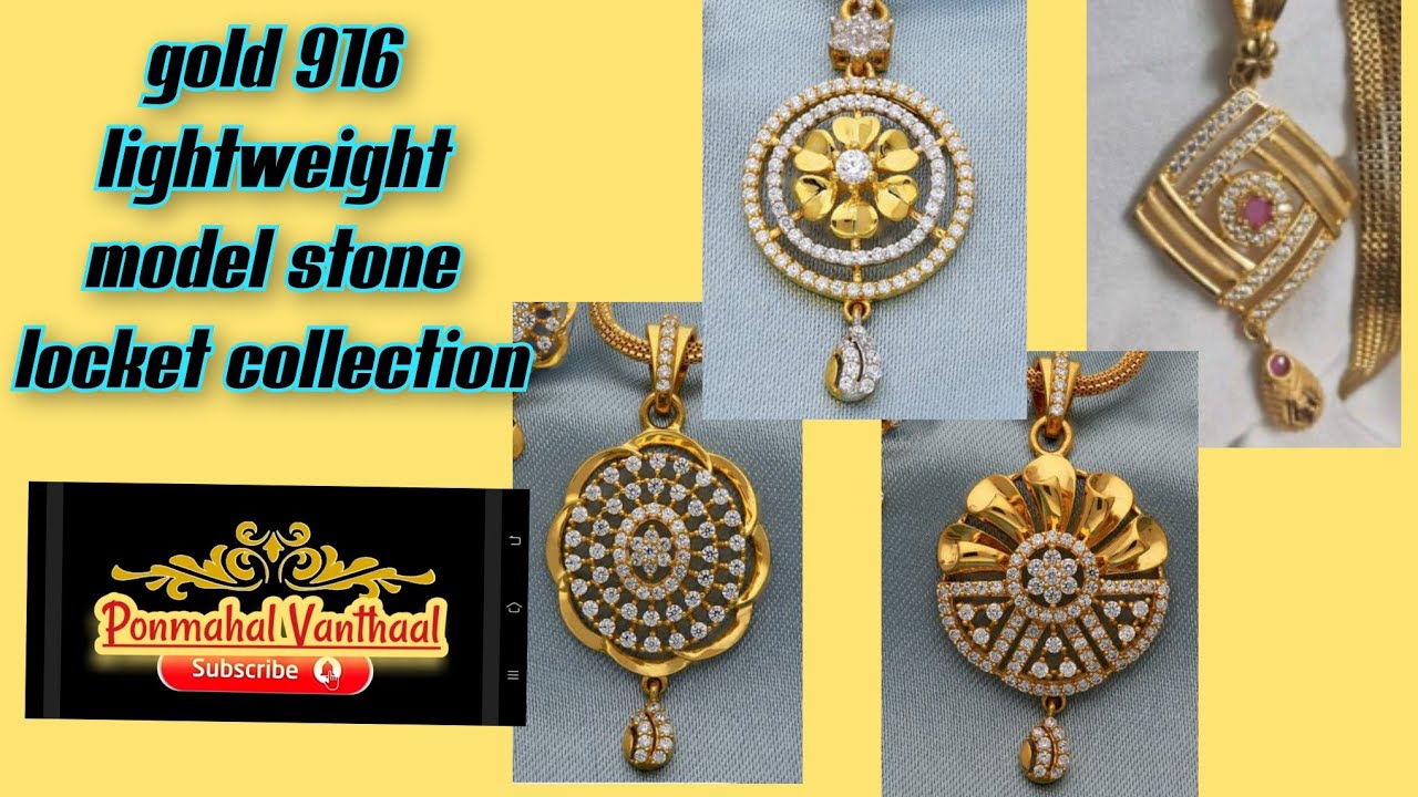 gold 916 lightweight model stone locket collection ...