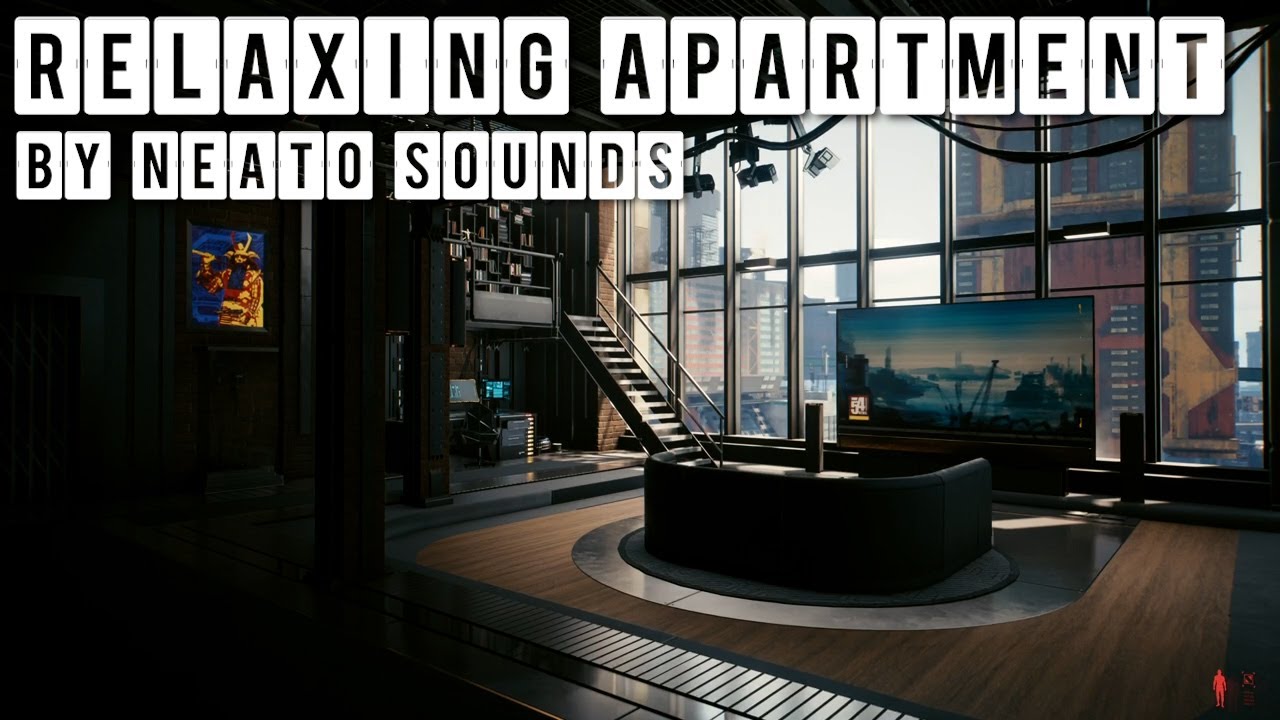 Futuristic Apartment With TV 📺 Ambient City & TV Sounds to Relax ...
