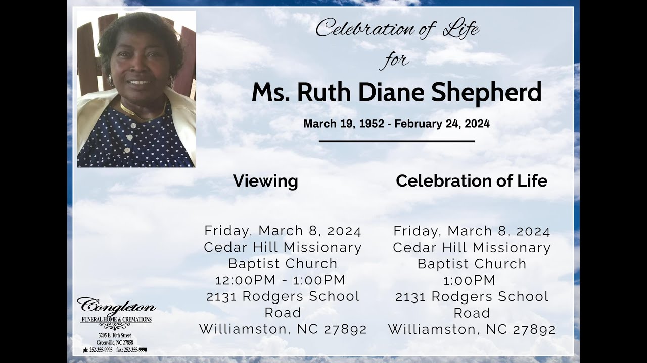 Homeging celebration for Ms. Ruth Diane Shepherd - YouTube