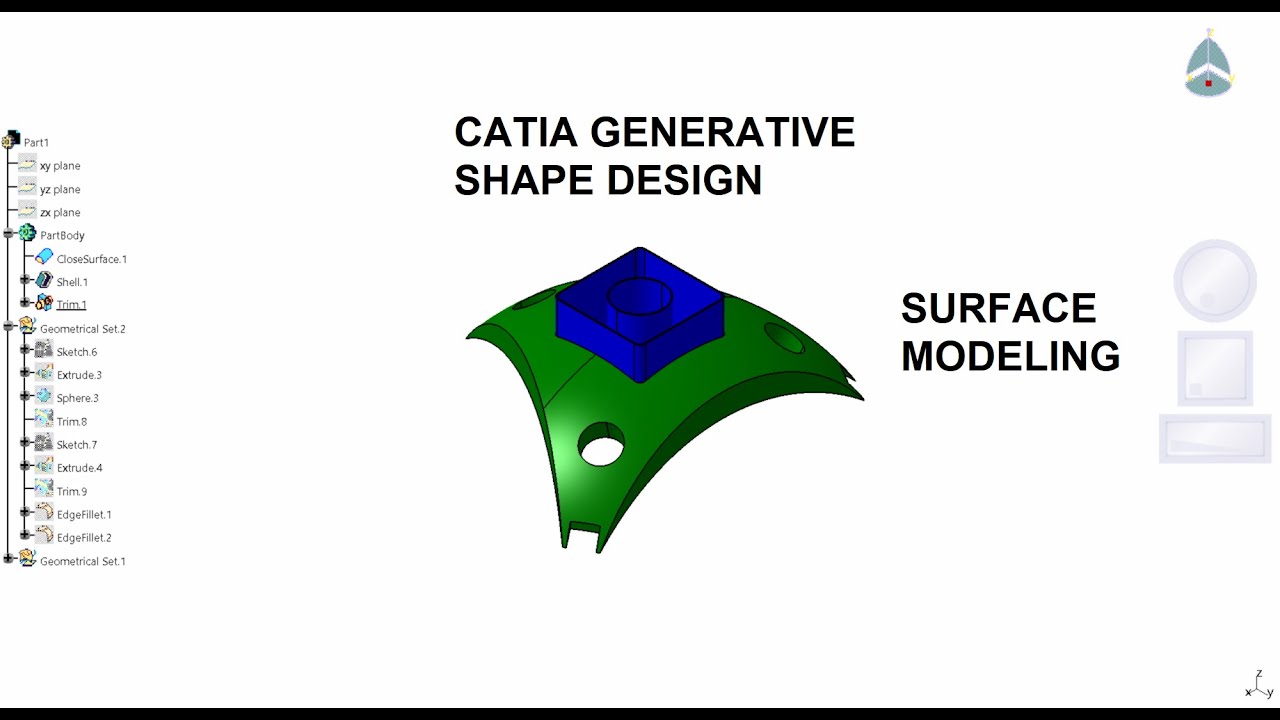 CATIA Generative Shape Design: Sphere, Trim surface, Union Trim - YouTube