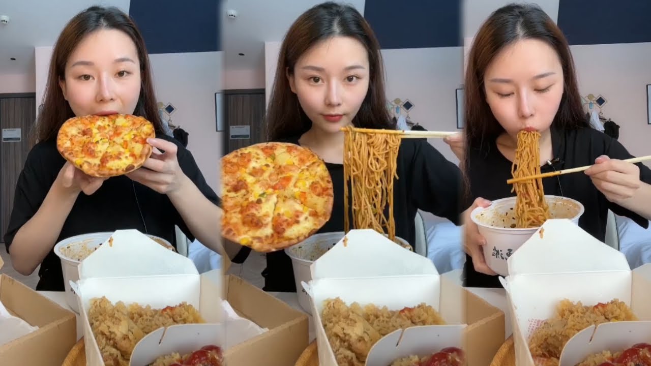 MUKBANG ASMR | satisfying video eating fried chicken, hot dry noodles ...