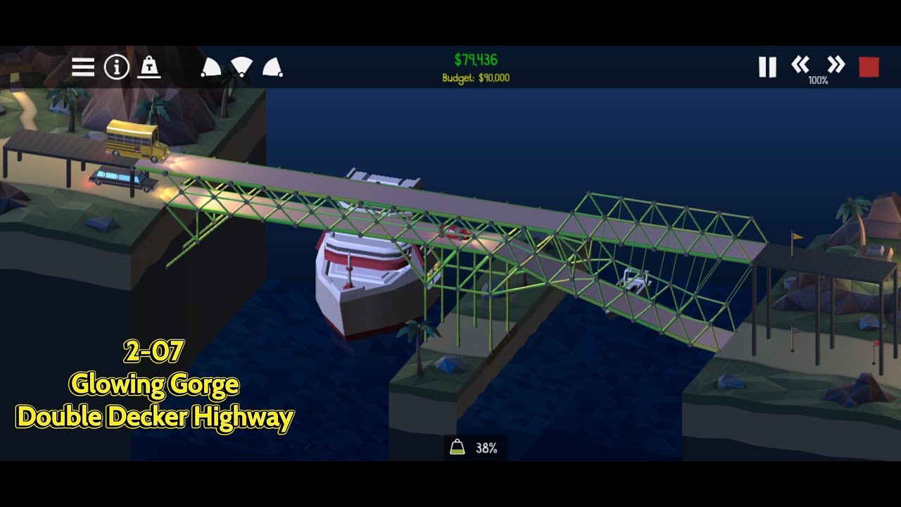 Poly Bridge 2 - Glowing Gorge - Double Decker Highway (2-07) - YouTube