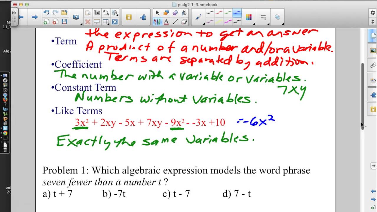 Algebra 2 Section 1-3 - YouTube