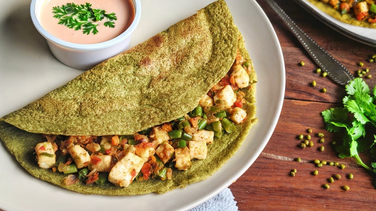 Quick High Protein Breakfast | Green Moong Dal Chilla | Kitchen Flames ...