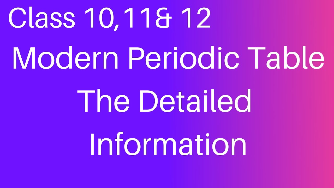 Modern Periodic Table : The detailed information for Class 10,11,12 ...